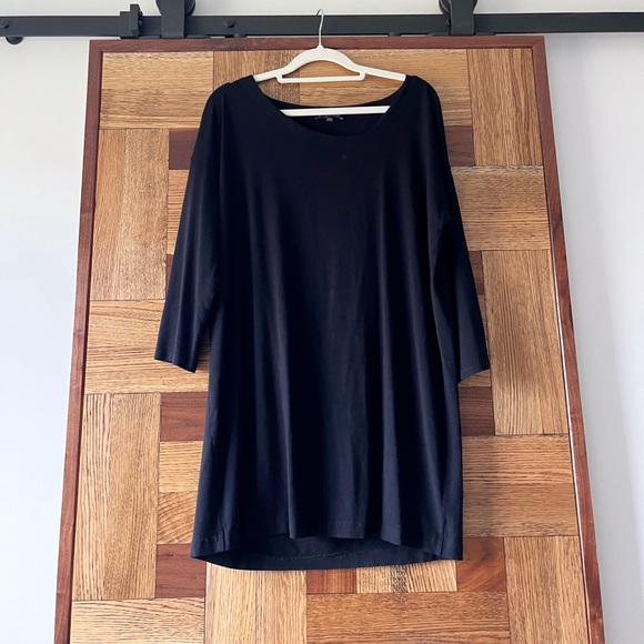 Eileen Fisher | Tops | Eileen Fisher Asymmetrical Neckline Tunic Top Black | Poshmark